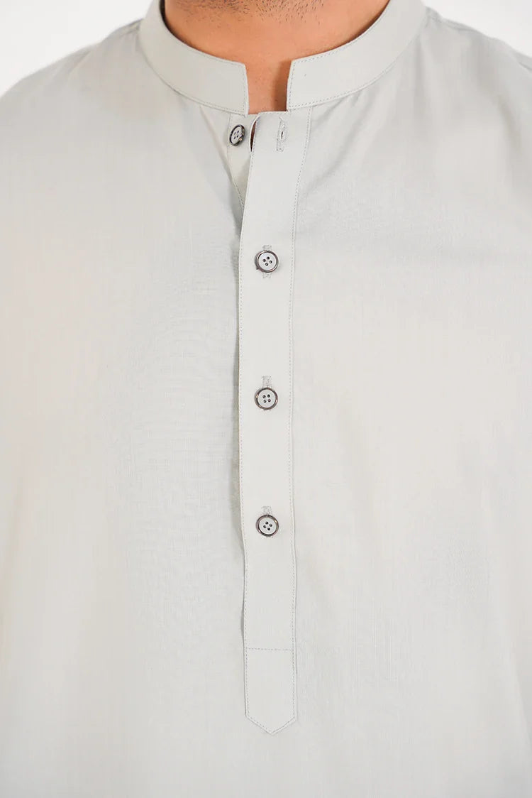 Ash Grey Blended Stitched 2 Pc with Band Collar and Buttoned Placket ...