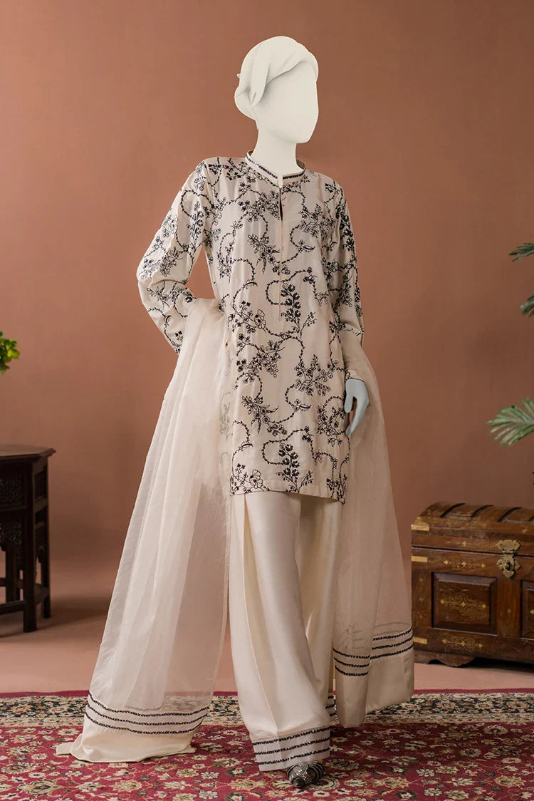 Zaira & Mahnoor - Ivory - 3 PC - Silk Farshi Set – Raja Sahib