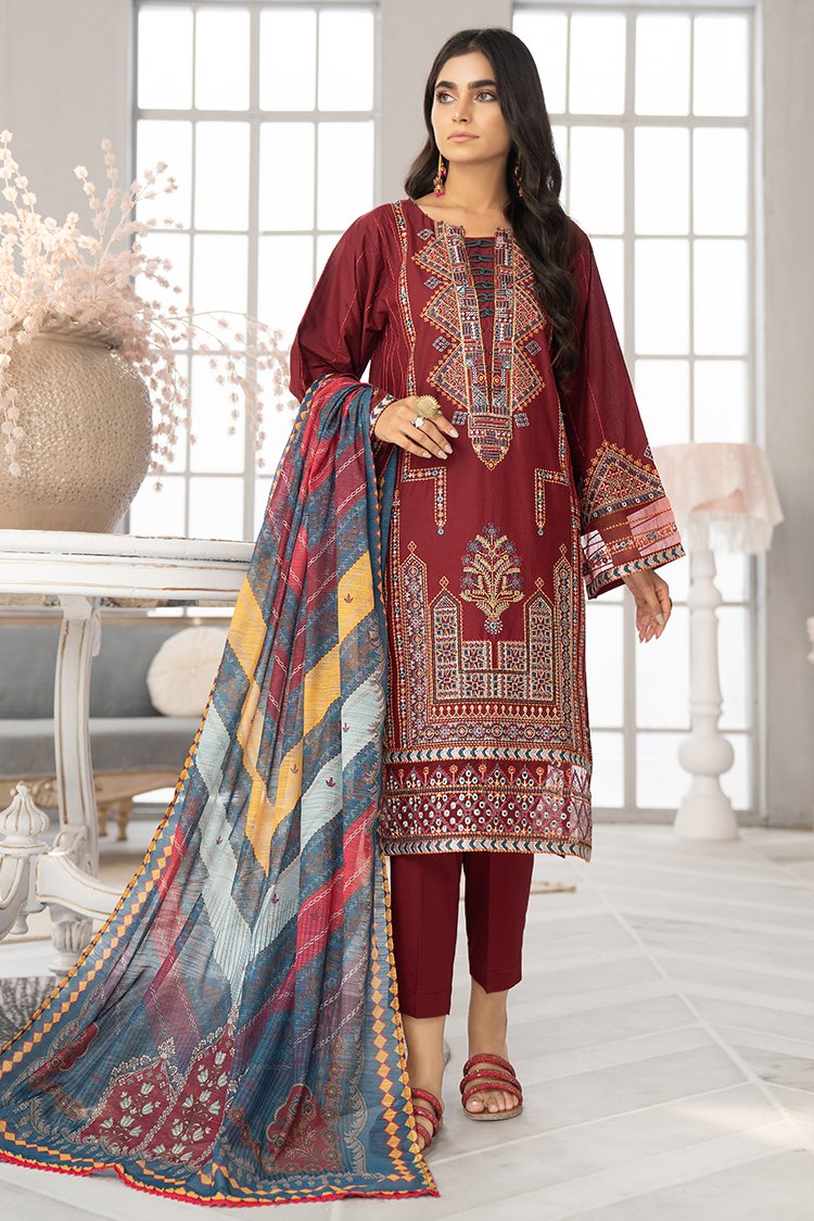 Ellena - 3-PC Stitched Cambric Cotton Suit – Raja Sahib